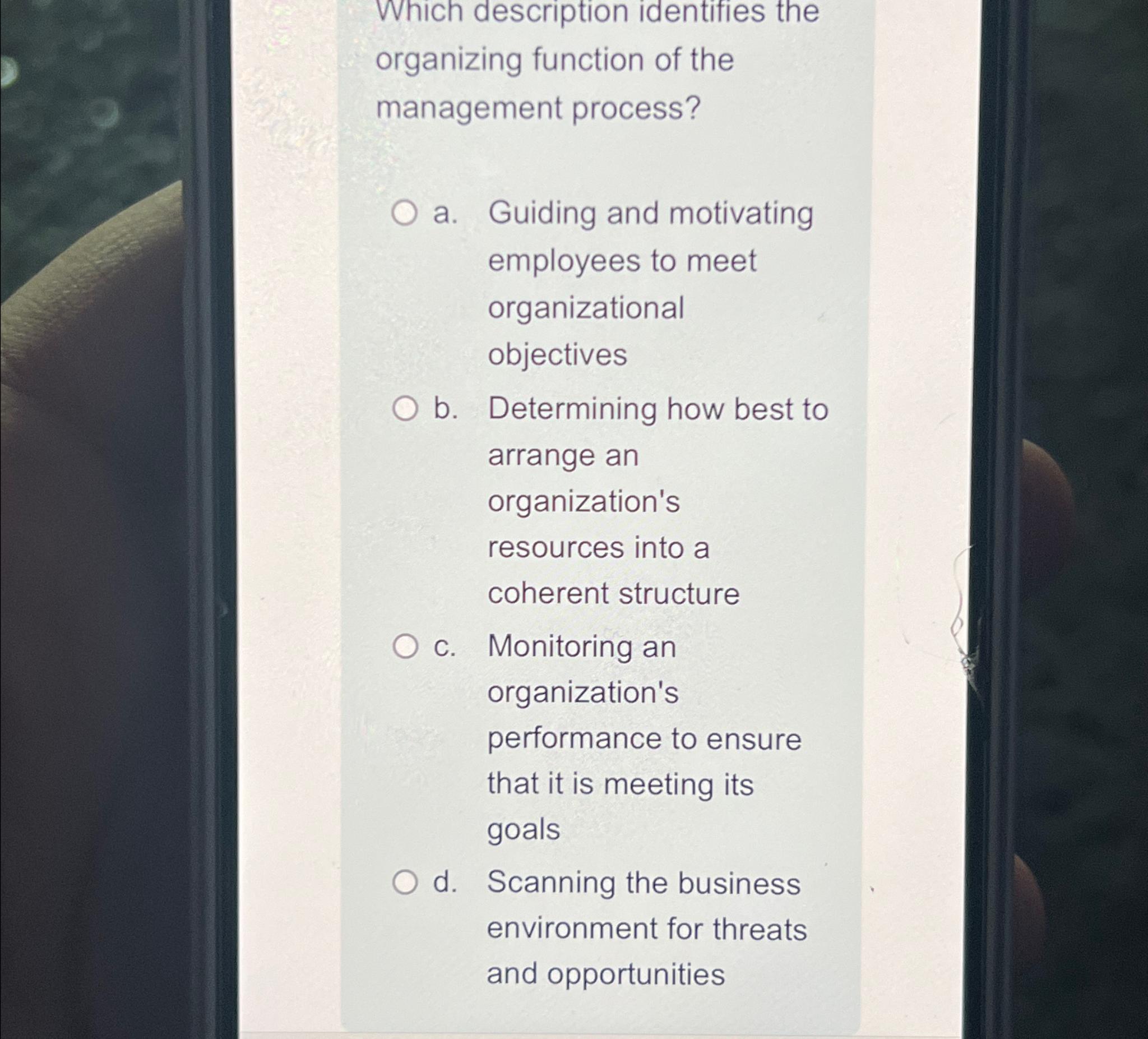 Solved Which description identifies the organizing function | Chegg.com