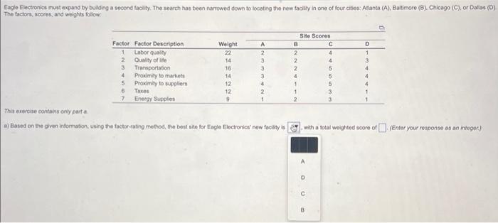 Solved Eagle Electronics must expand by bulding a second | Chegg.com