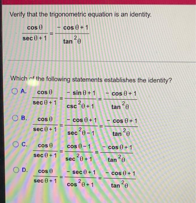 Solved Verify that the trigonometric equation is an | Chegg.com