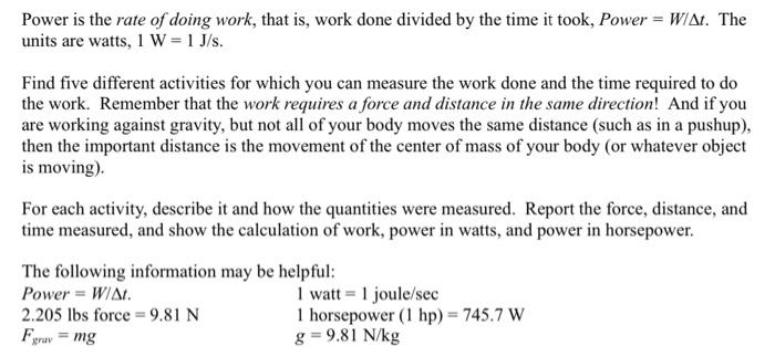 Solved Power is the rate of doing work, that is, work done | Chegg.com