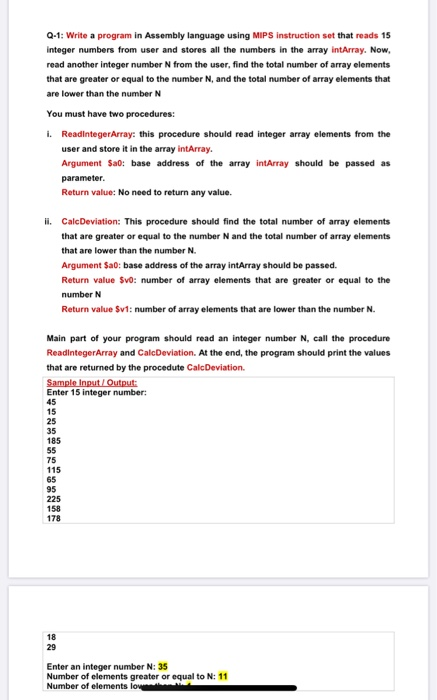 Q.1: Write a program in Assembly language using MIPS | Chegg.com