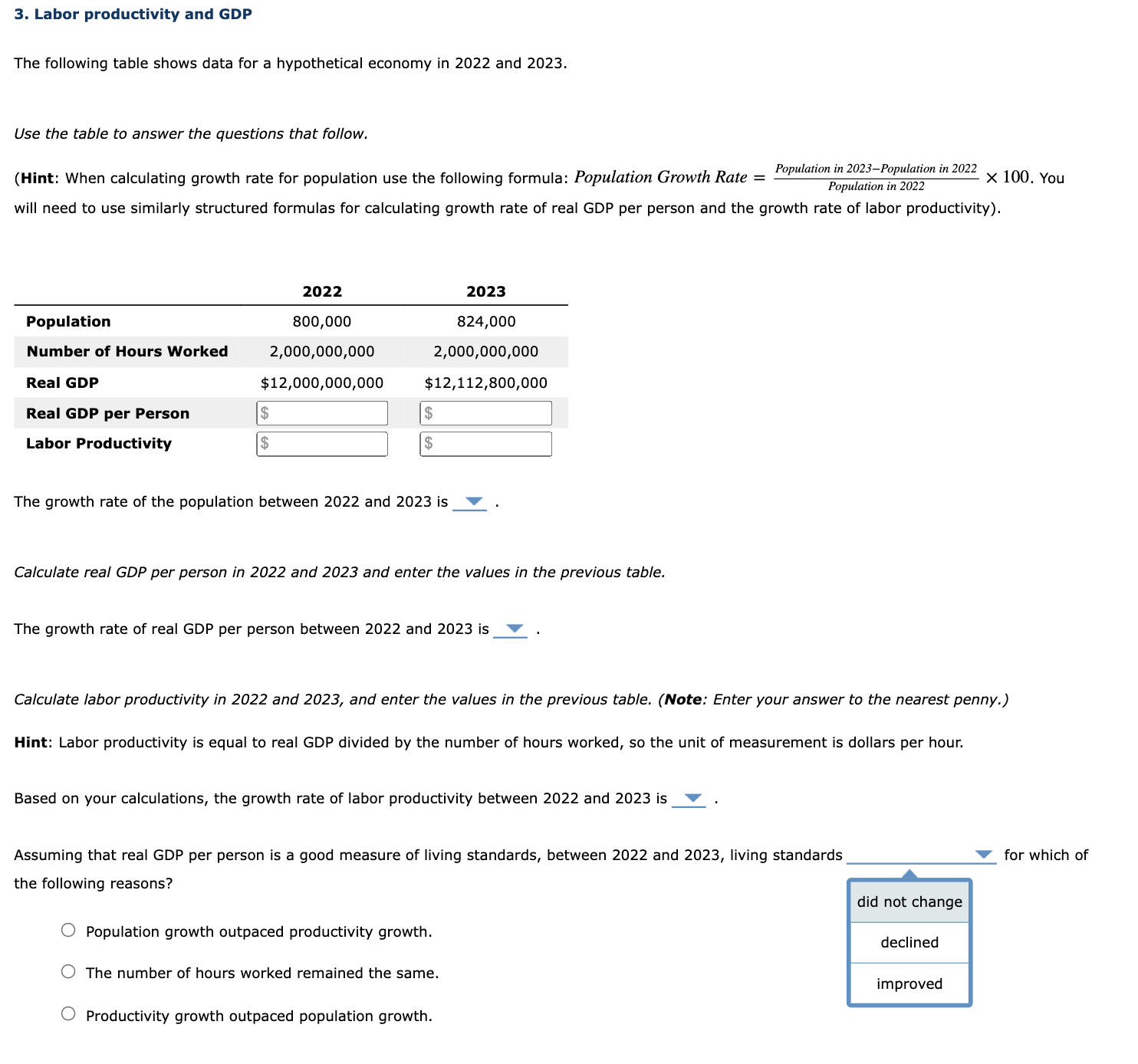 Solved Labor productivity and GDPThe following table shows | Chegg.com