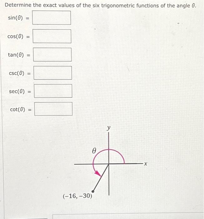 Solved Determine the exact values of the six trigonometric | Chegg.com