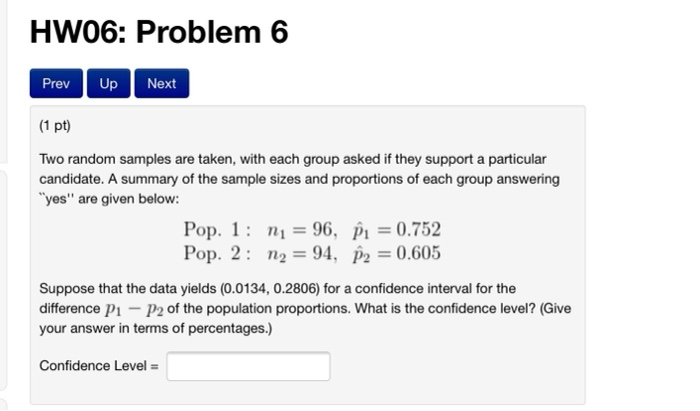 Solved HW06: Problem 3 Prev Up Next (1 pt) Two random | Chegg.com