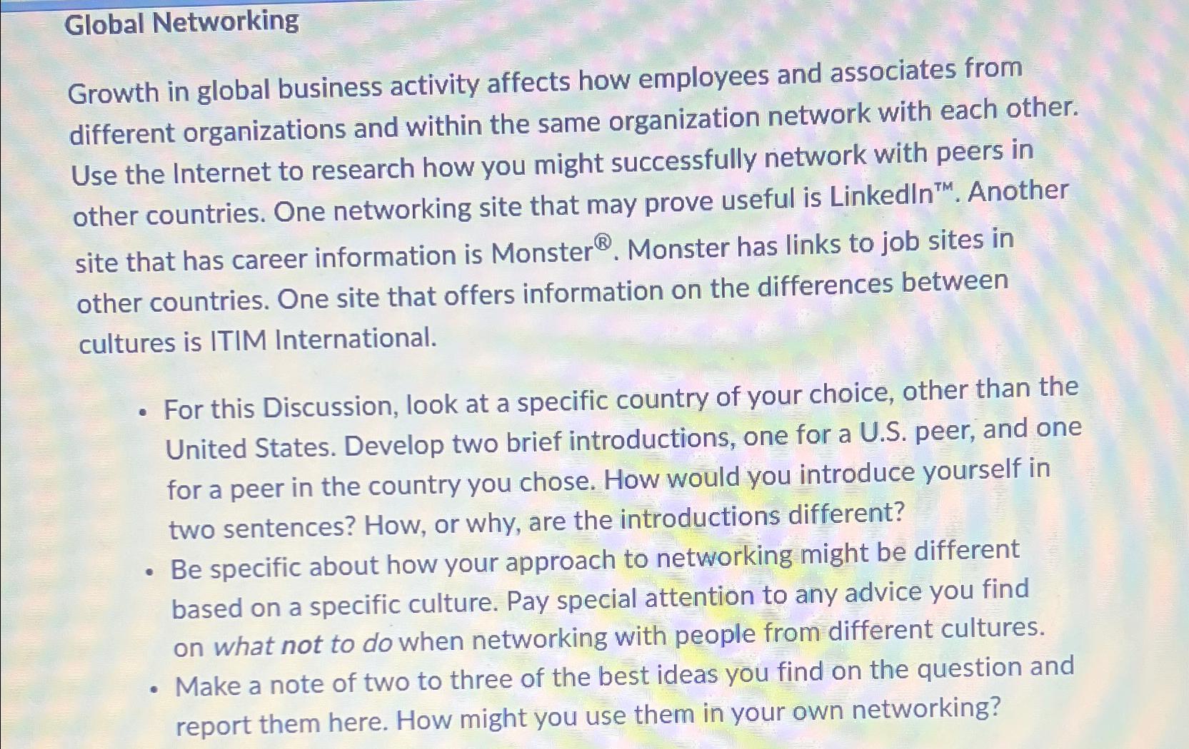 Solved Global NetworkingGrowth in global business activity | Chegg.com
