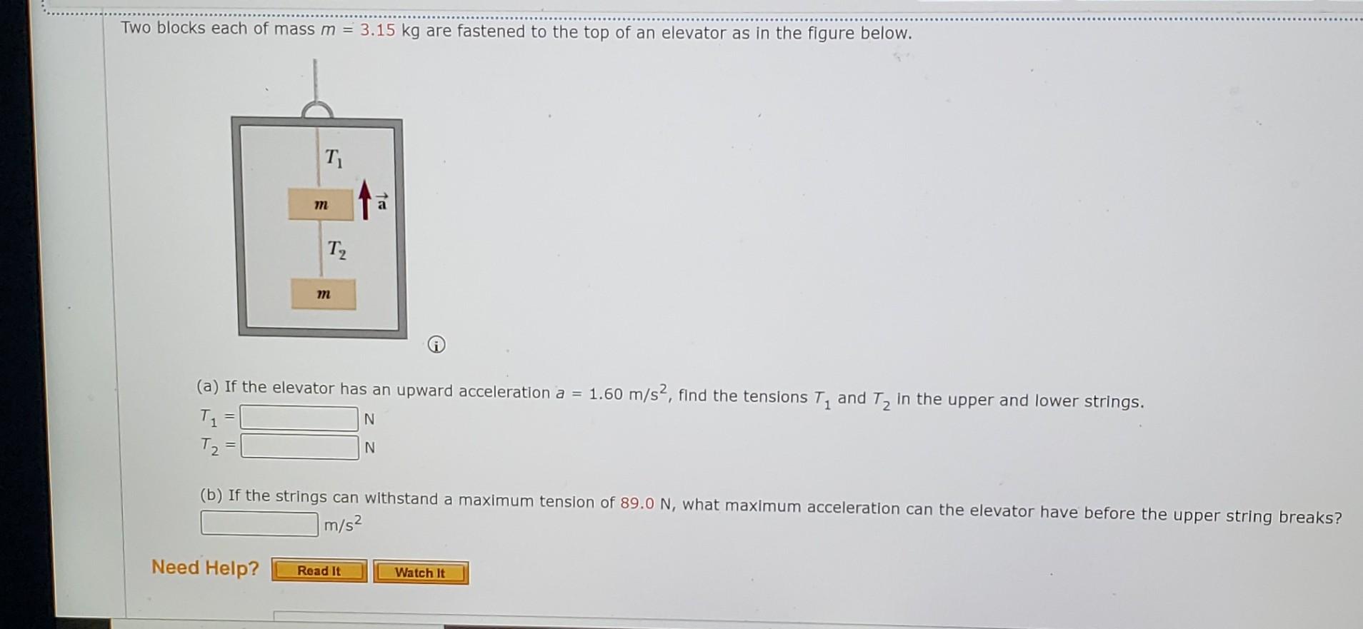 Solved Two blocks each of mass m=3.15 kg are fastened to the | Chegg.com