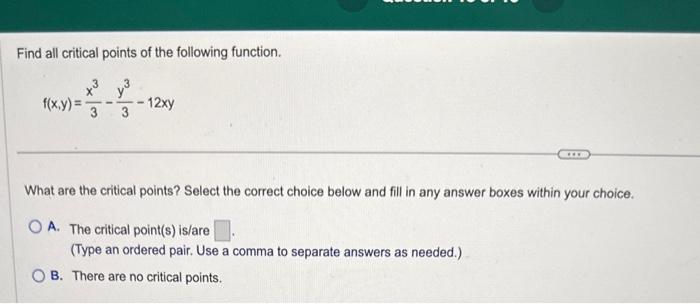 Solved Find all critical points of the following function. | Chegg.com