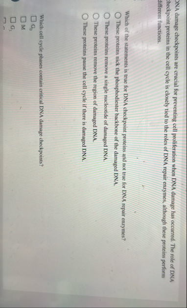 Solved DNA damage checkpoints are crucial for preventing | Chegg.com