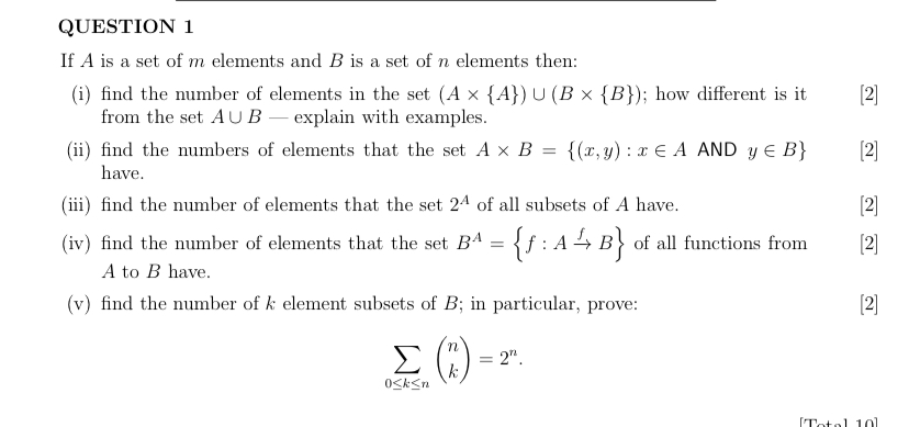 Solved QUESTION 1If A ﻿is a set of m ﻿elements and B ﻿is a | Chegg.com