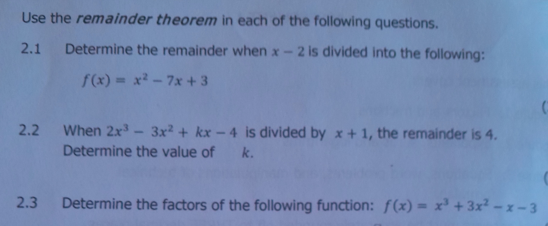 Solved Use the remainder theorem in each of the following | Chegg.com