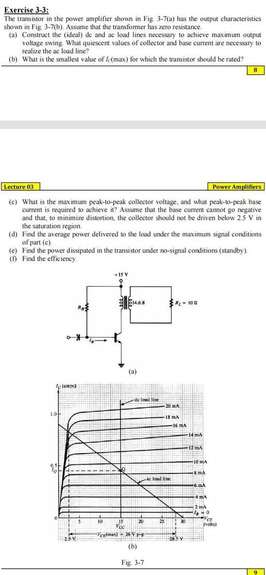 Solved Exercise 3-3: The transistor in the power amplifier | Chegg.com