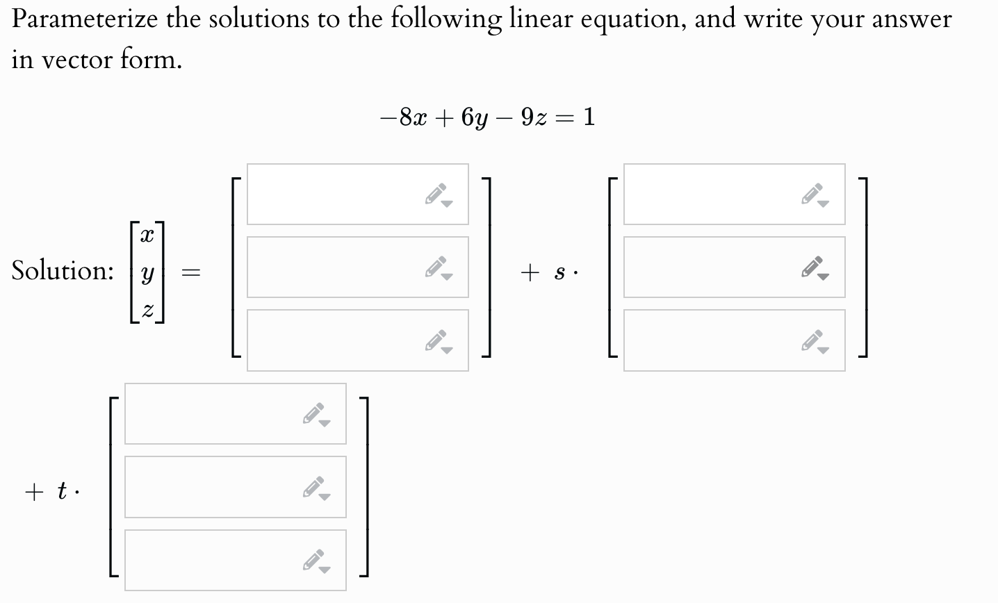 Solved Parameterize the solutions to ﻿the following linear | Chegg.com
