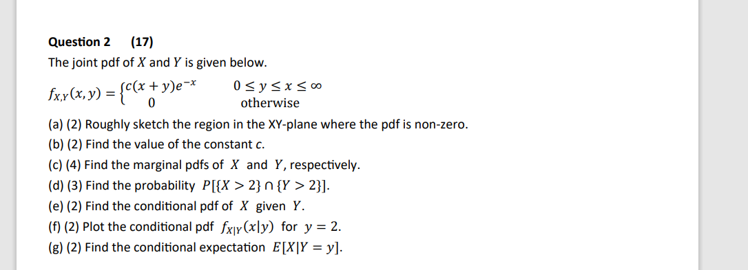 Solved Question 2(17)The joint pdf of x ﻿and Y ﻿is given | Chegg.com