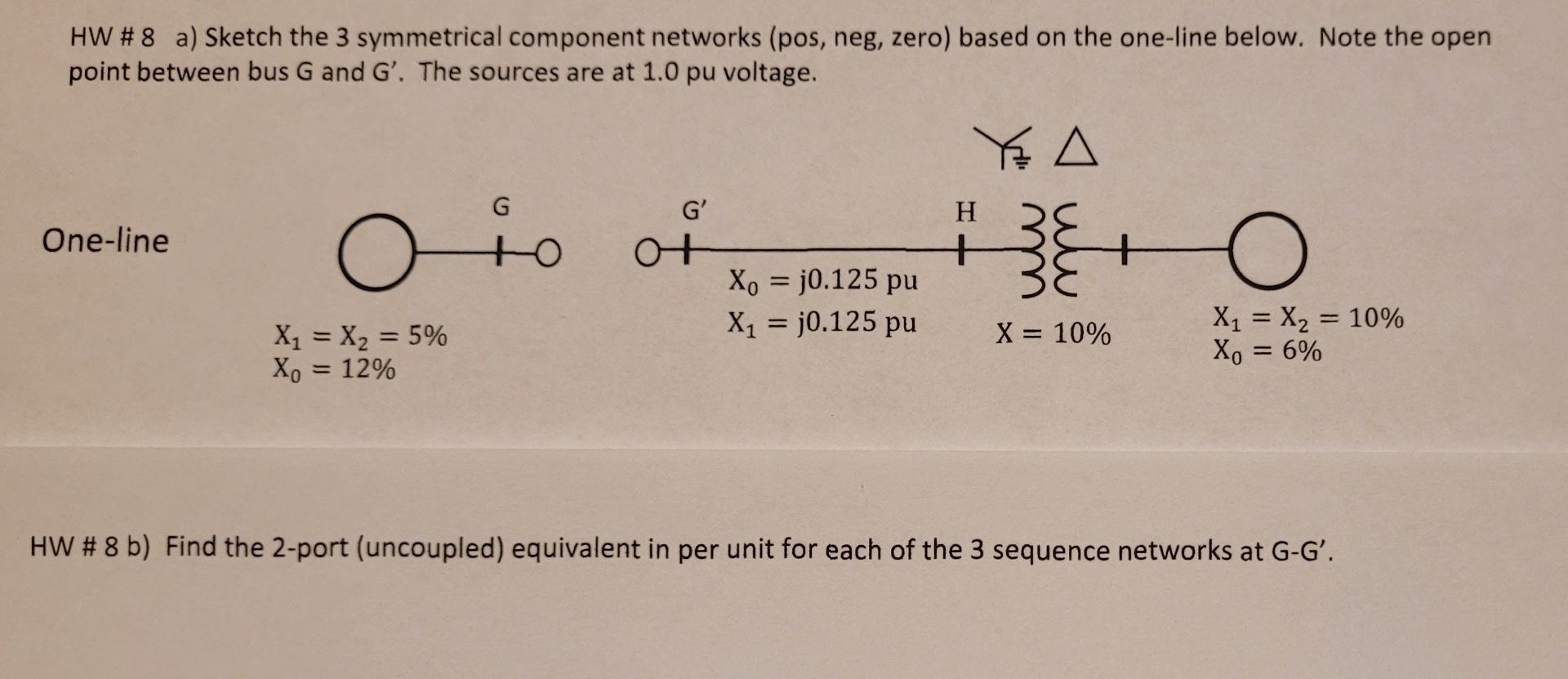 Solved HW # 8 a) Sketch the 3 symmetrical component networks | Chegg.com