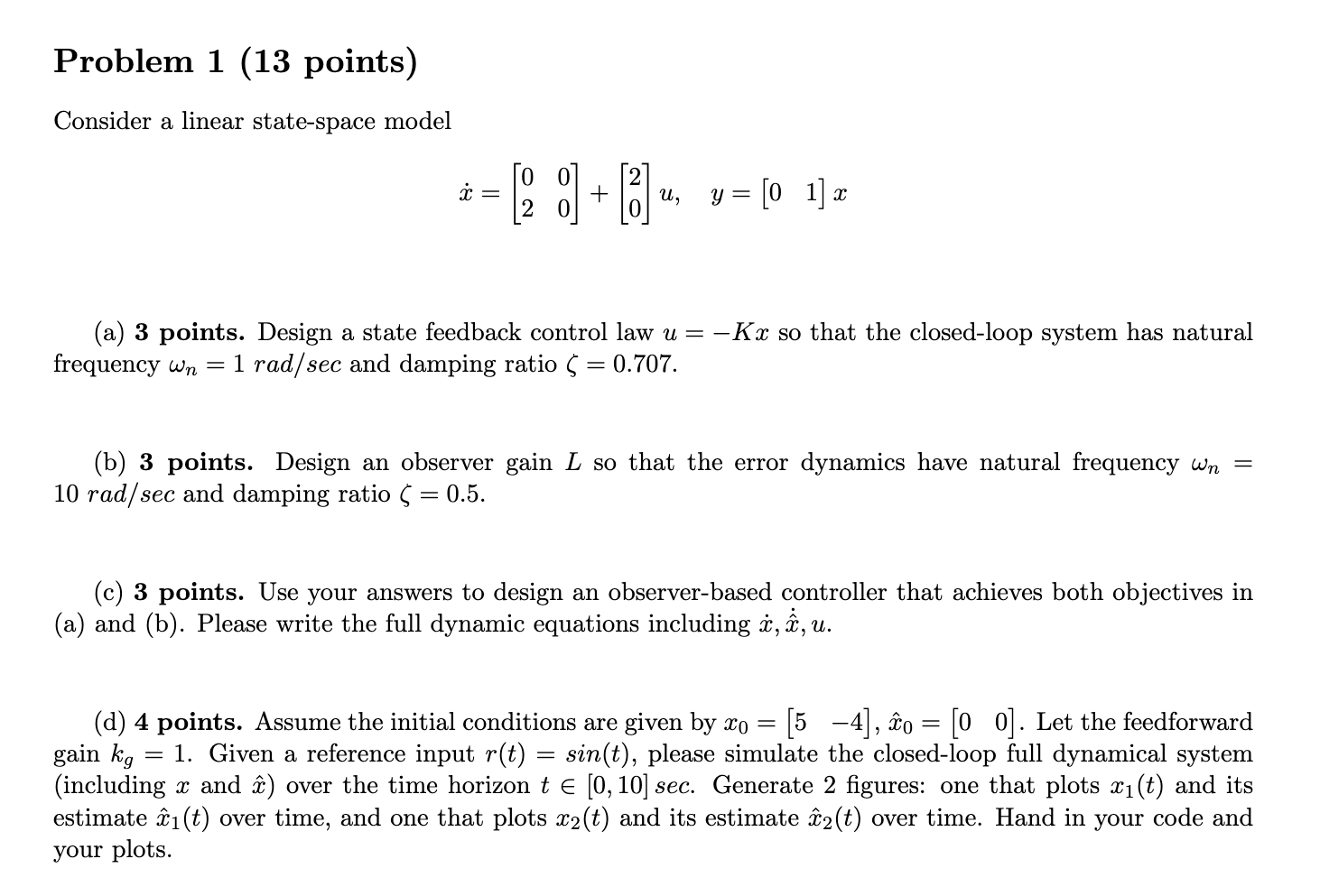 Solved Problem 1 13 points Consider A Linear State Space