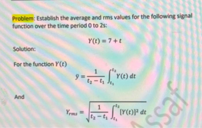 Solved Problem: Establish the average and rms values for the | Chegg.com
