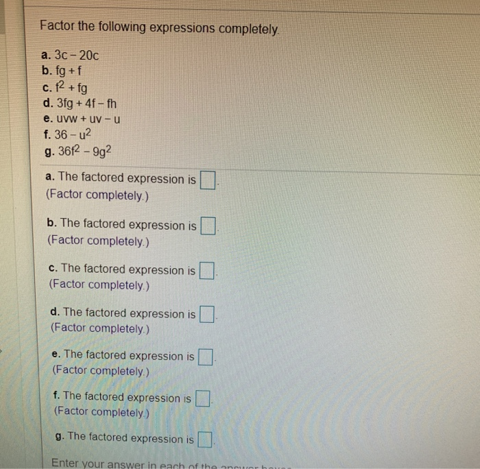 Solved Factor the following expressions completely a. 30-20c | Chegg.com