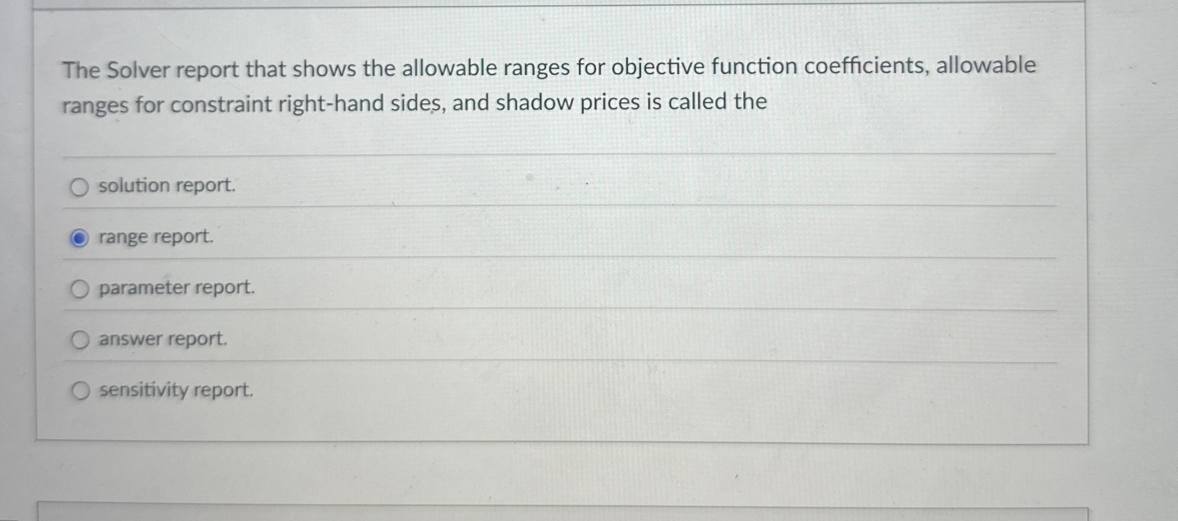 Solved The Solver report that shows the allowable ranges for | Chegg.com