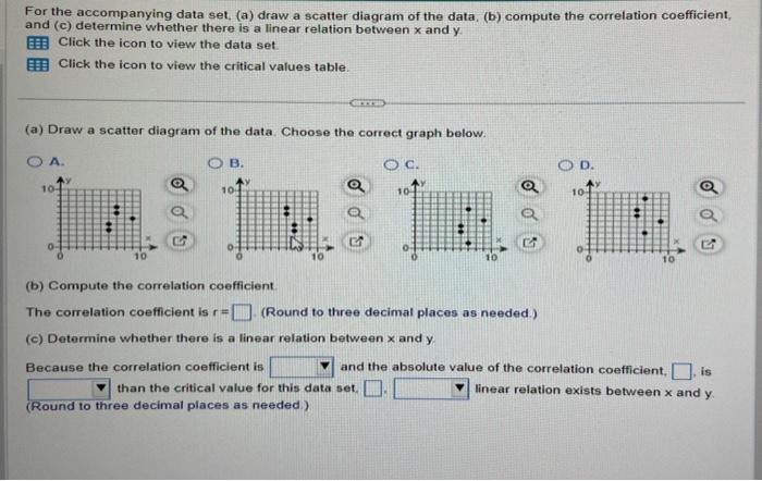 Solved For the accompanying data set, (a) draw a scatter | Chegg.com