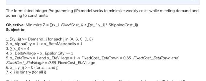 Solved The formulated Integer Programming (IP) model seeks | Chegg.com