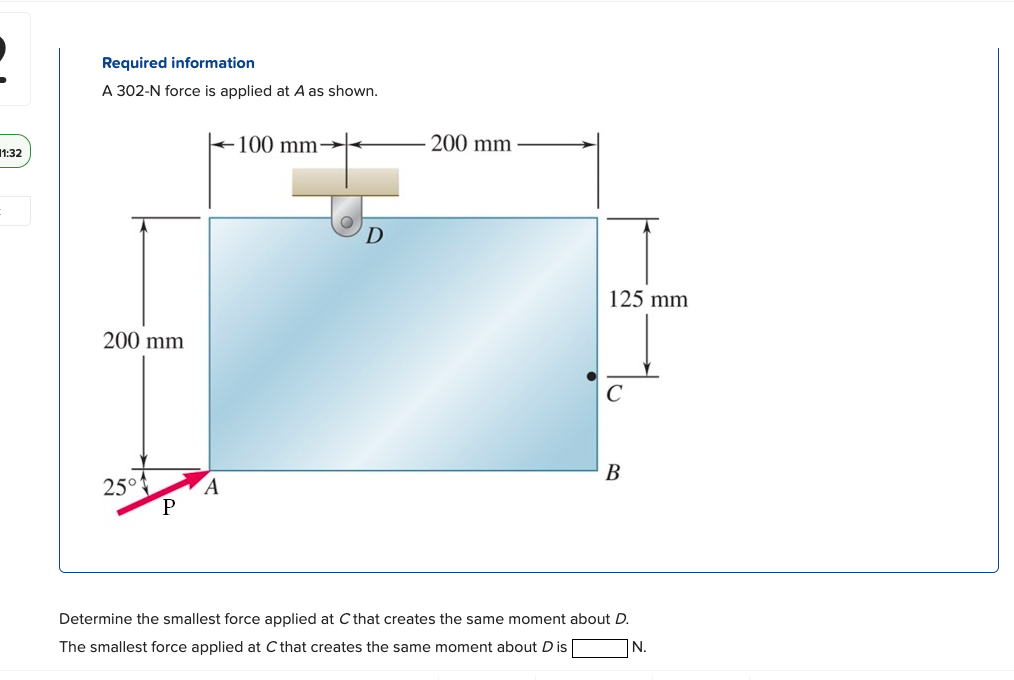 Required information A 302-N force is applied at \( | Chegg.com