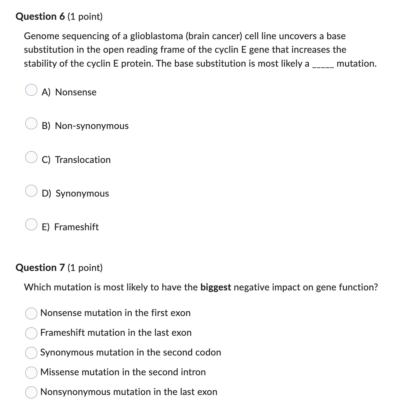 Solved Question 6 (1 ﻿point)Genome sequencing of a | Chegg.com