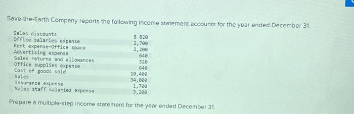 [Solved]: Save-the-Earth Company reports the following inco