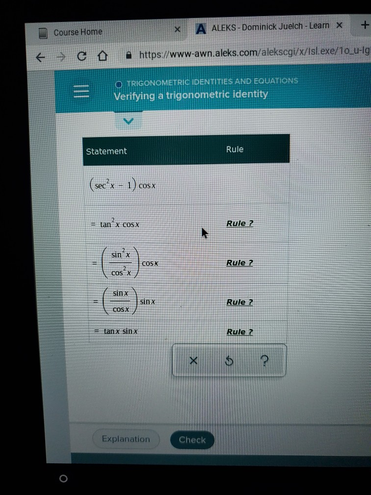 Solved + X Course Home A ALEKS Dominick Juelch - Learn X | Chegg.com