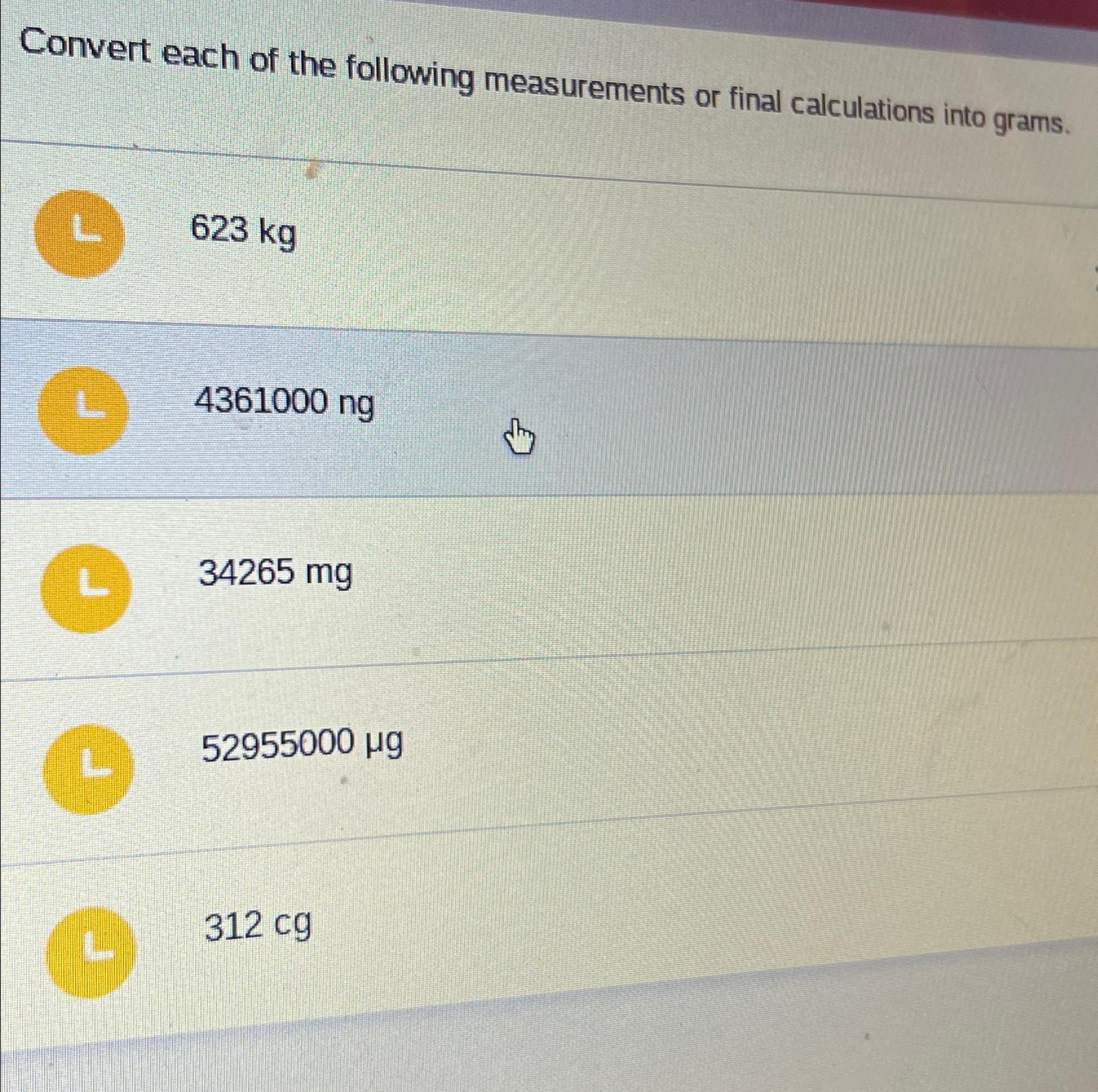 Solved Convert each of the following measurements or final | Chegg.com