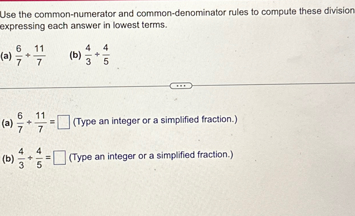 Solved Use the common-numerator and common-denominator rules | Chegg.com