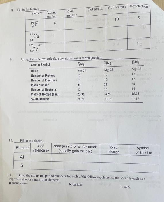Solved # of neutron # of electron # of proton 8. Fill in the | Chegg.com