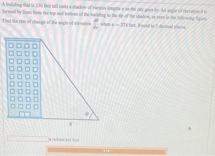 Solved A building that is 230 feet tall casts a shadow of | Chegg.com