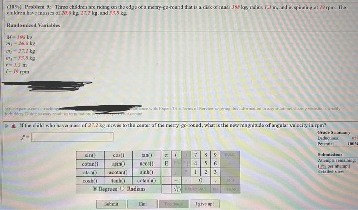 Solved (10%) Problem 9: Three children are riding on the | Chegg.com