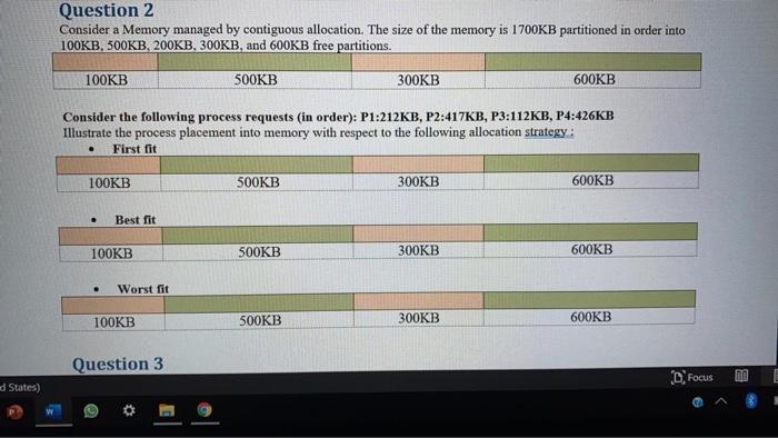 Solved Question 2 Consider a Memory managed by contiguous | Chegg.com