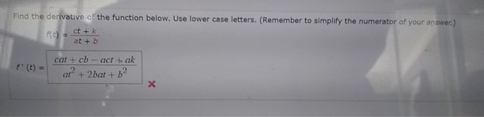 Solved Find the derivative of the function below. Use lower | Chegg.com