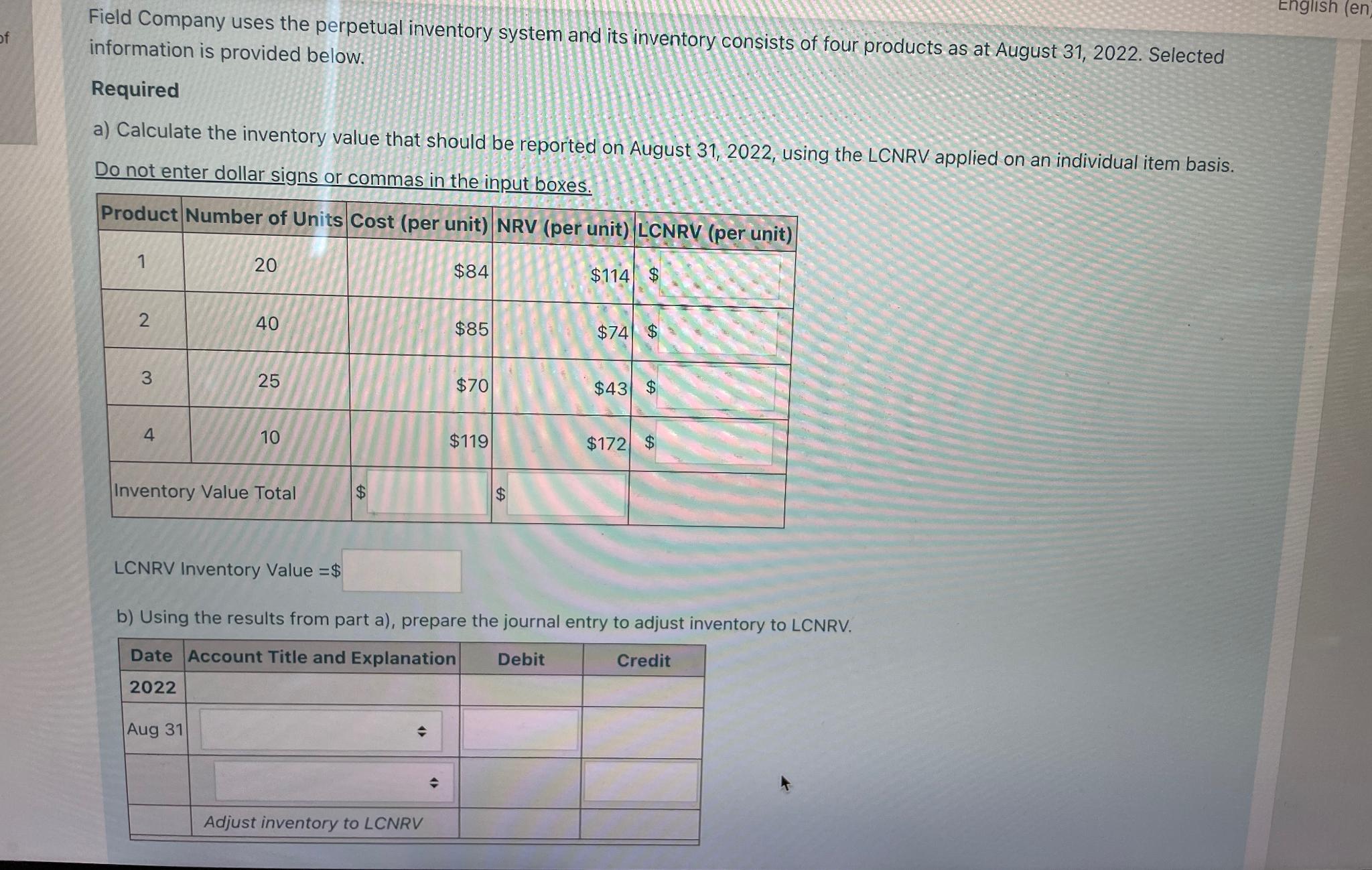 Solved Field Company uses the perpetual inventory system and | Chegg.com