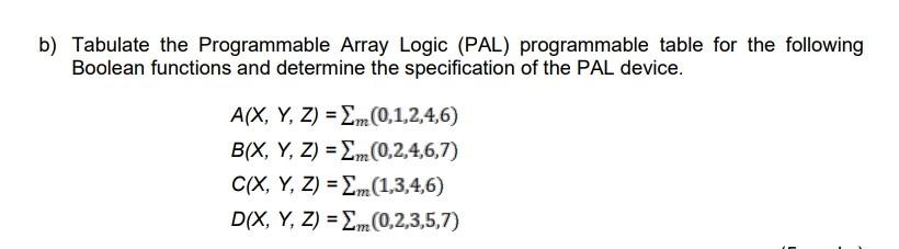 Solved b) Tabulate the Programmable Array Logic (PAL) | Chegg.com