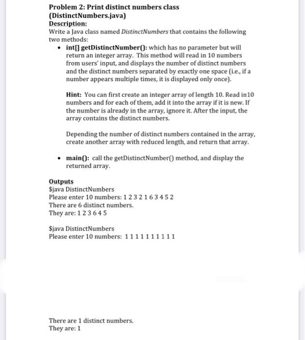 Solved Problem 2: Print distinct numbers class | Chegg.com Solved Problem 2: Print distinct numbers class | Chegg.com