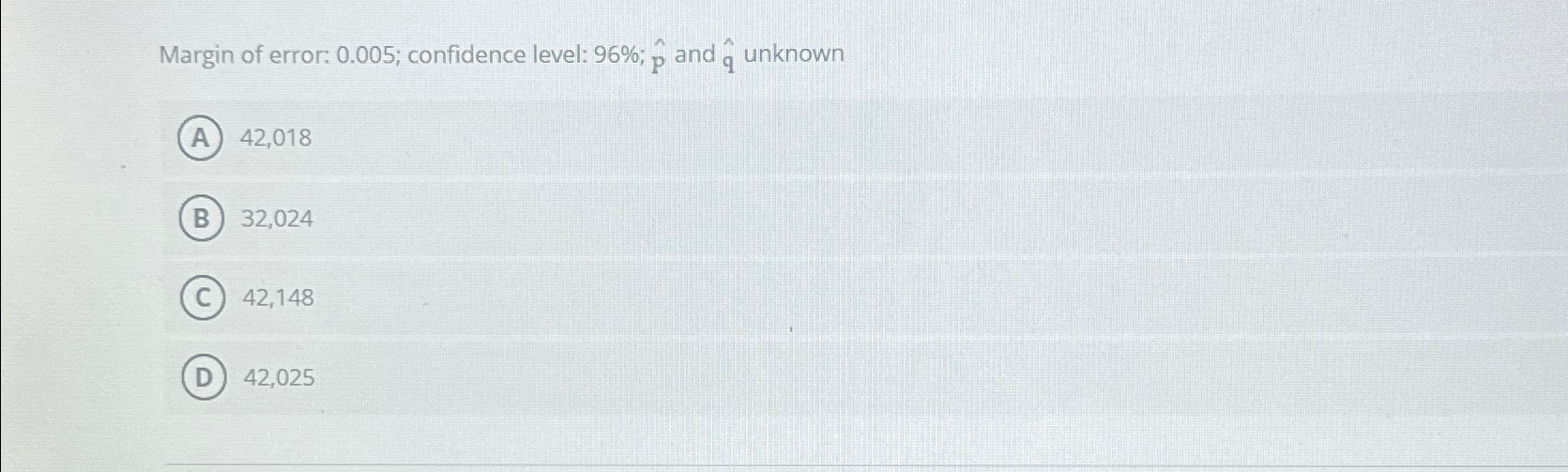 Solved Margin of error: 0.005 ﻿; confidence level: | Chegg.com