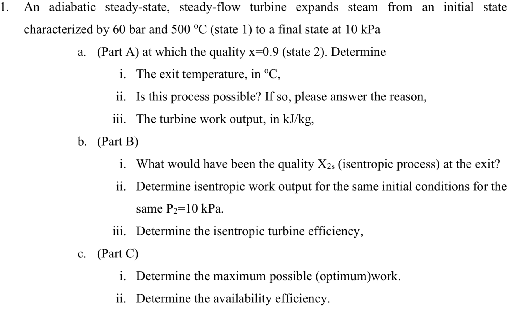 Solved An adiabatic steady-state, steady-flow turbine | Chegg.com