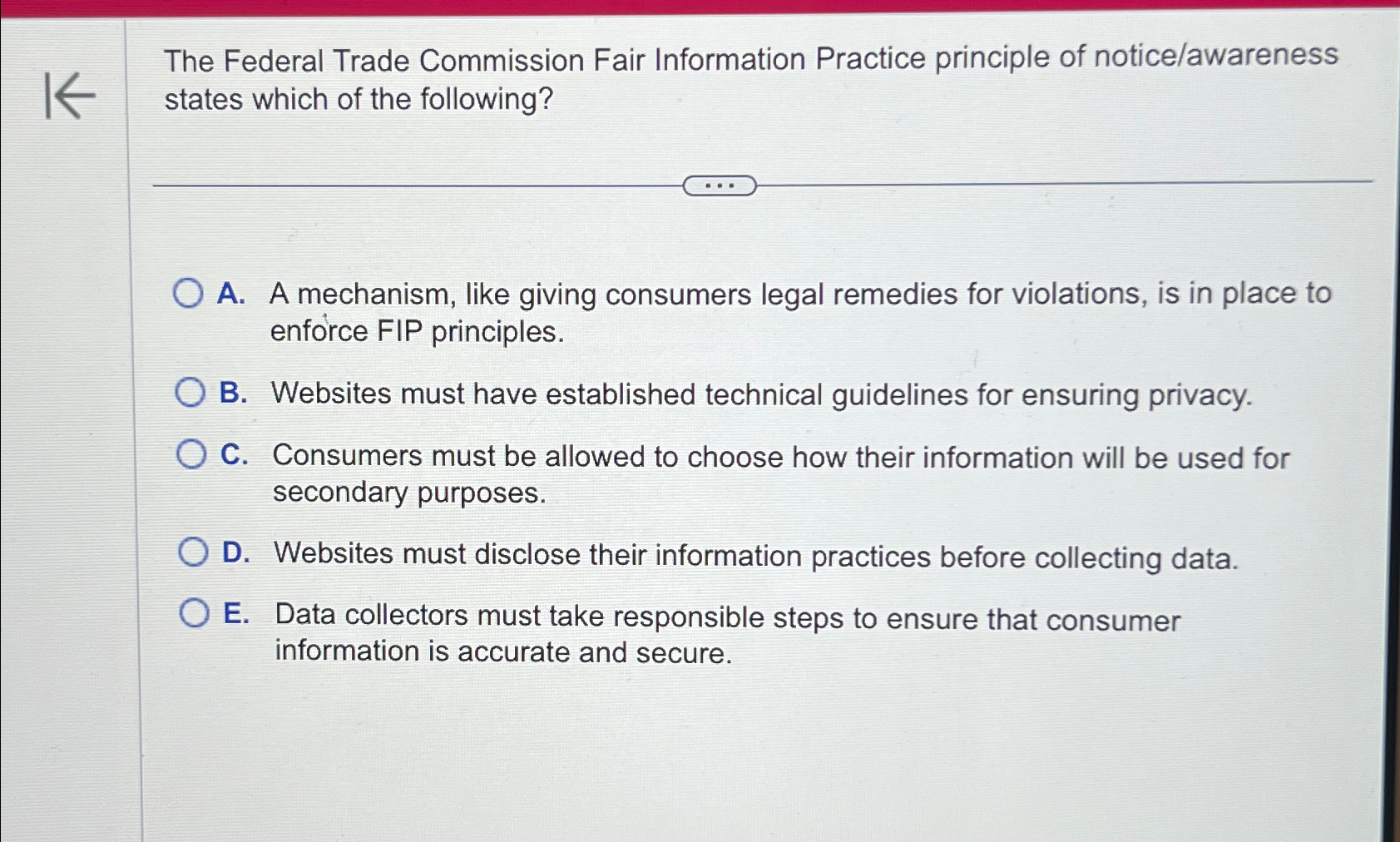 Solved The Federal Trade Commission Fair Information | Chegg.com