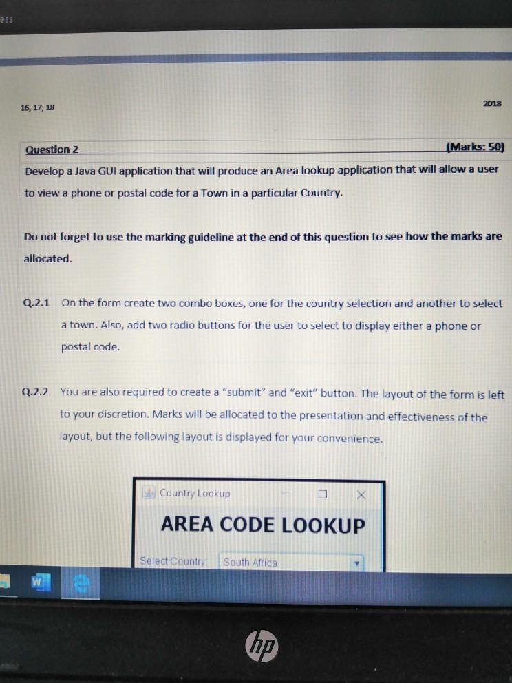 Solved 2018 16, 17, 18 Question 2 (Marks: 50) Develop a Java | Chegg.com
