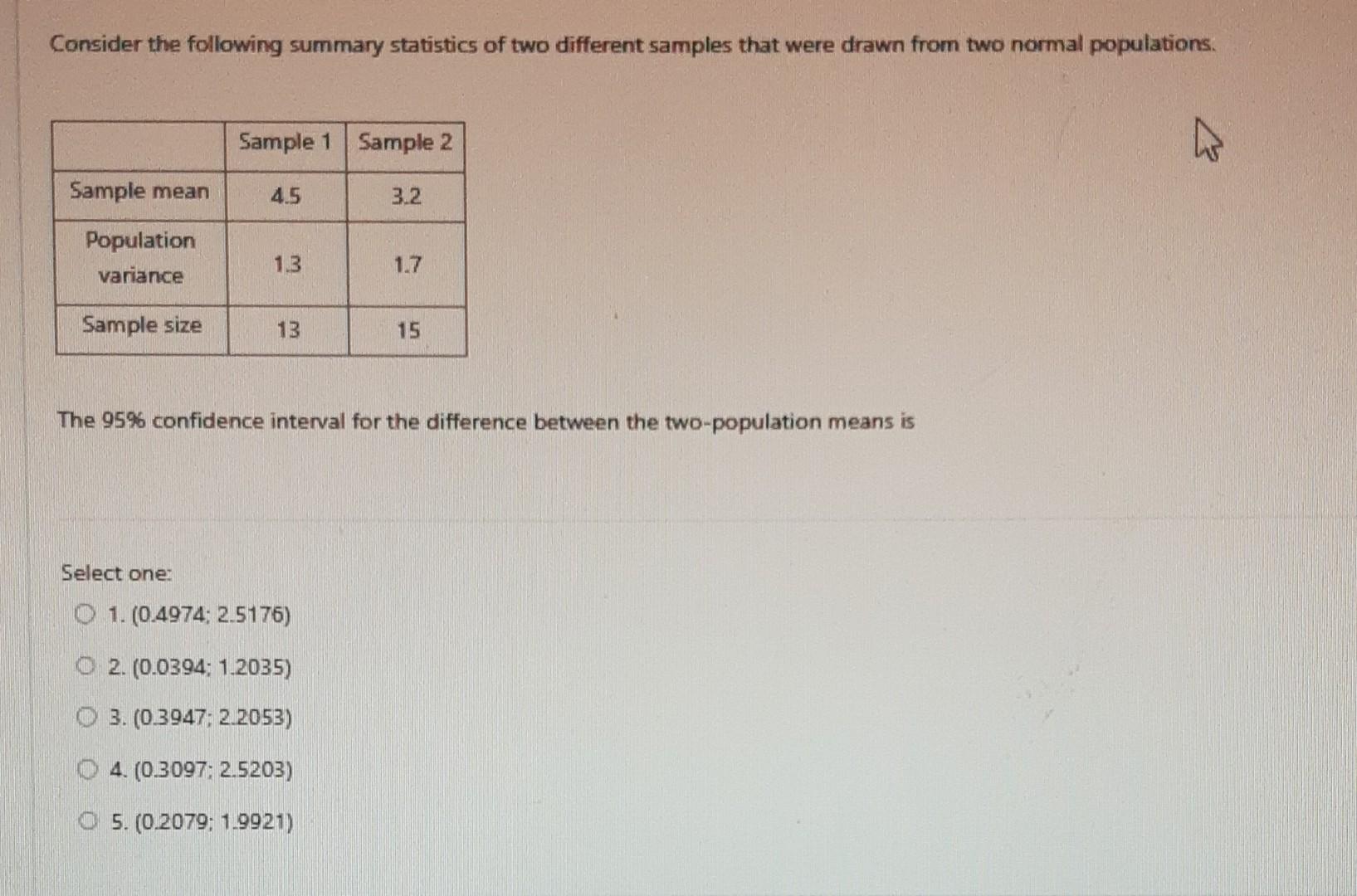 Solved Consider the following summary statistics of two | Chegg.com