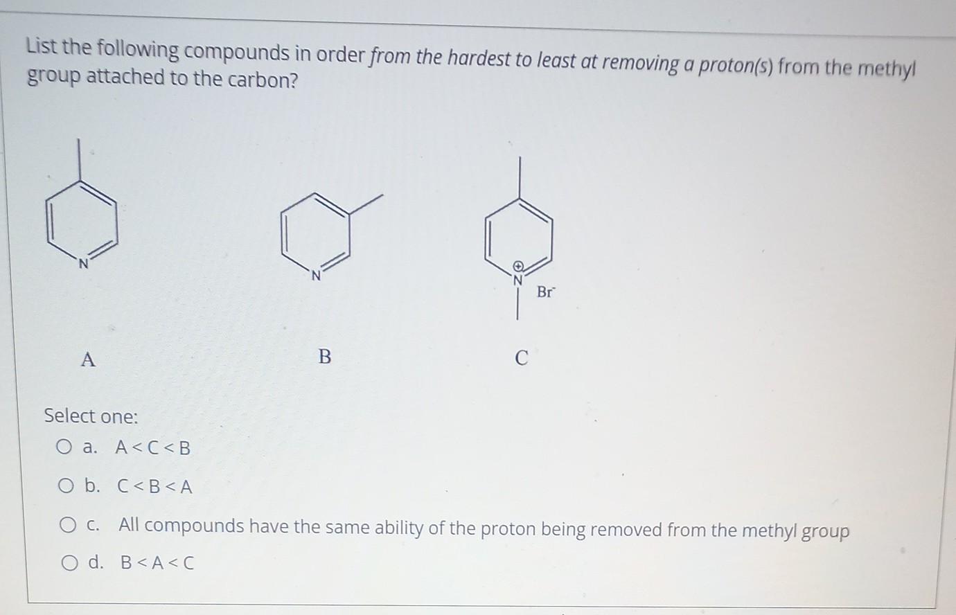 Solved List the following compounds in order from the | Chegg.com