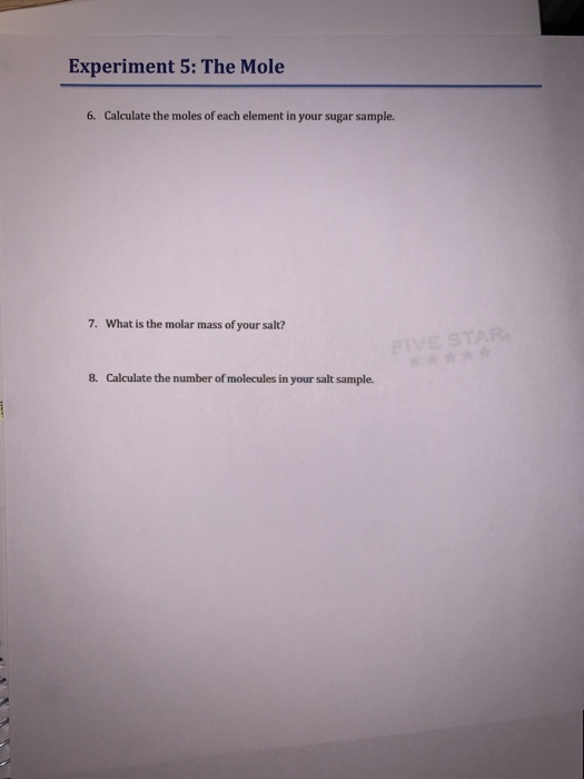 Solved Experiment 5: The Mole Part B: Analyzing Samples of | Chegg.com