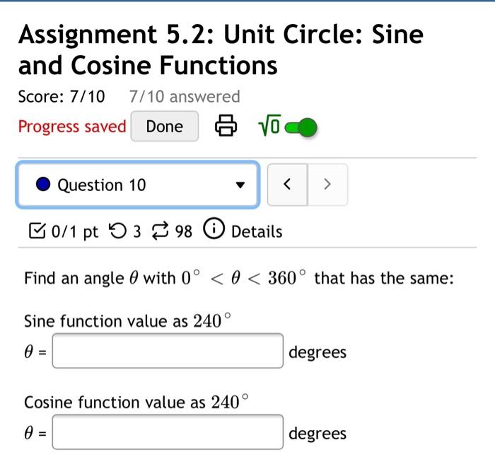 Solved Assignment 5.2: Unit Circle: Sine and Cosine | Chegg.com