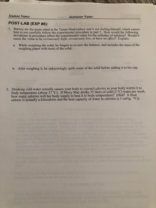 Solved Student Name: Instructor Name: POST-LAB (EXP #8): 1. | Chegg.com
