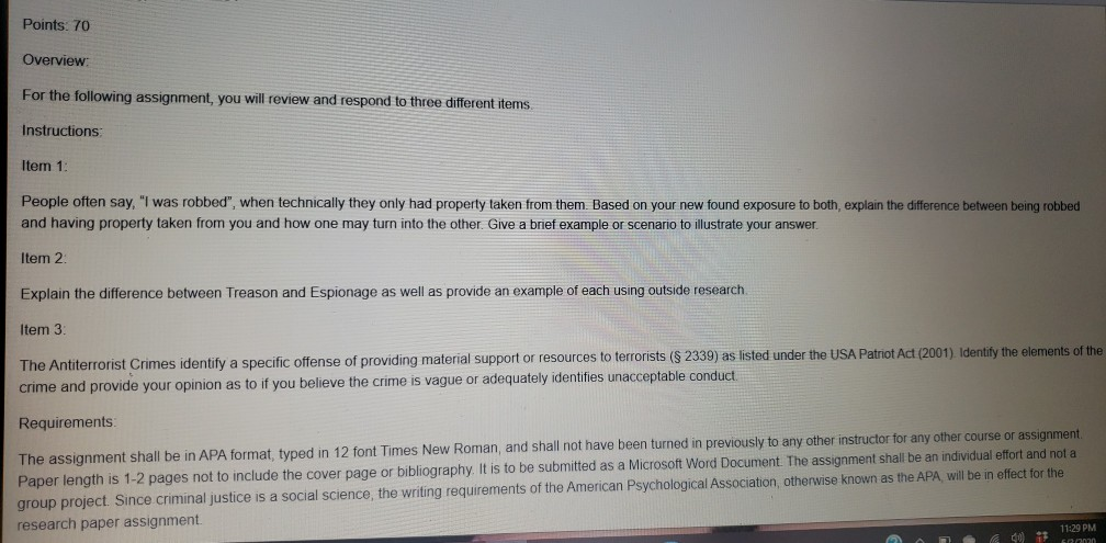 Solved Points. 70 Overview For the following assignment, you | Chegg.com
