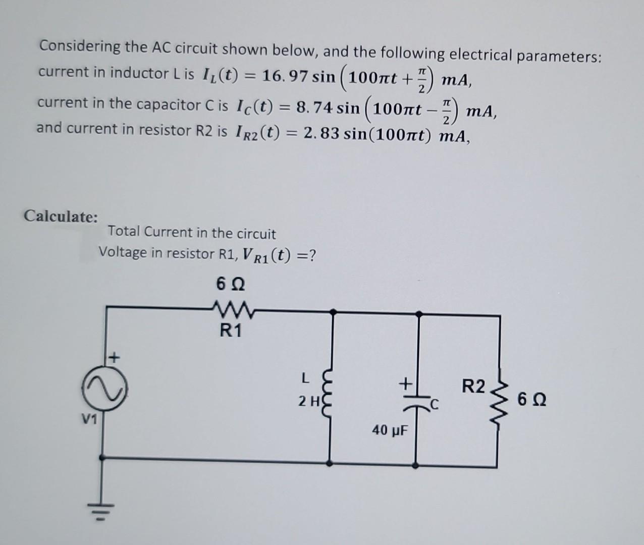 Solved Considering the AC circuit shown below, and the | Chegg.com