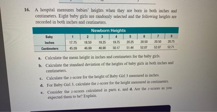 Solved 6. A hospital measures babies' heights when they are | Chegg.com